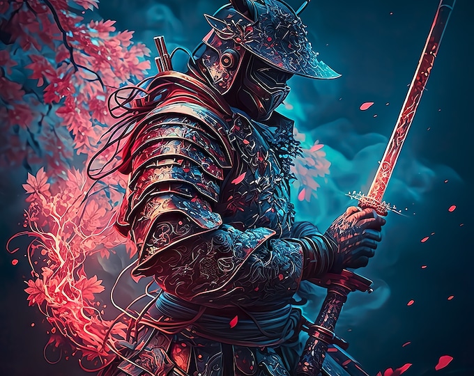 PRINT Samurai Under Sakura (cherry Blossoms) Tree 8x10 - Etsy