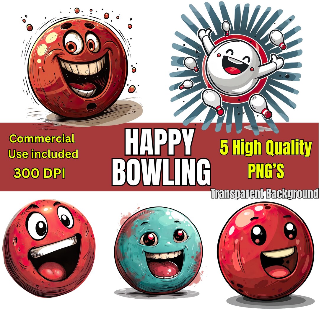 Happy Bowling DIGITAL DOWNLOAD Bowling Graphics, Bowling Ball, Strike ...