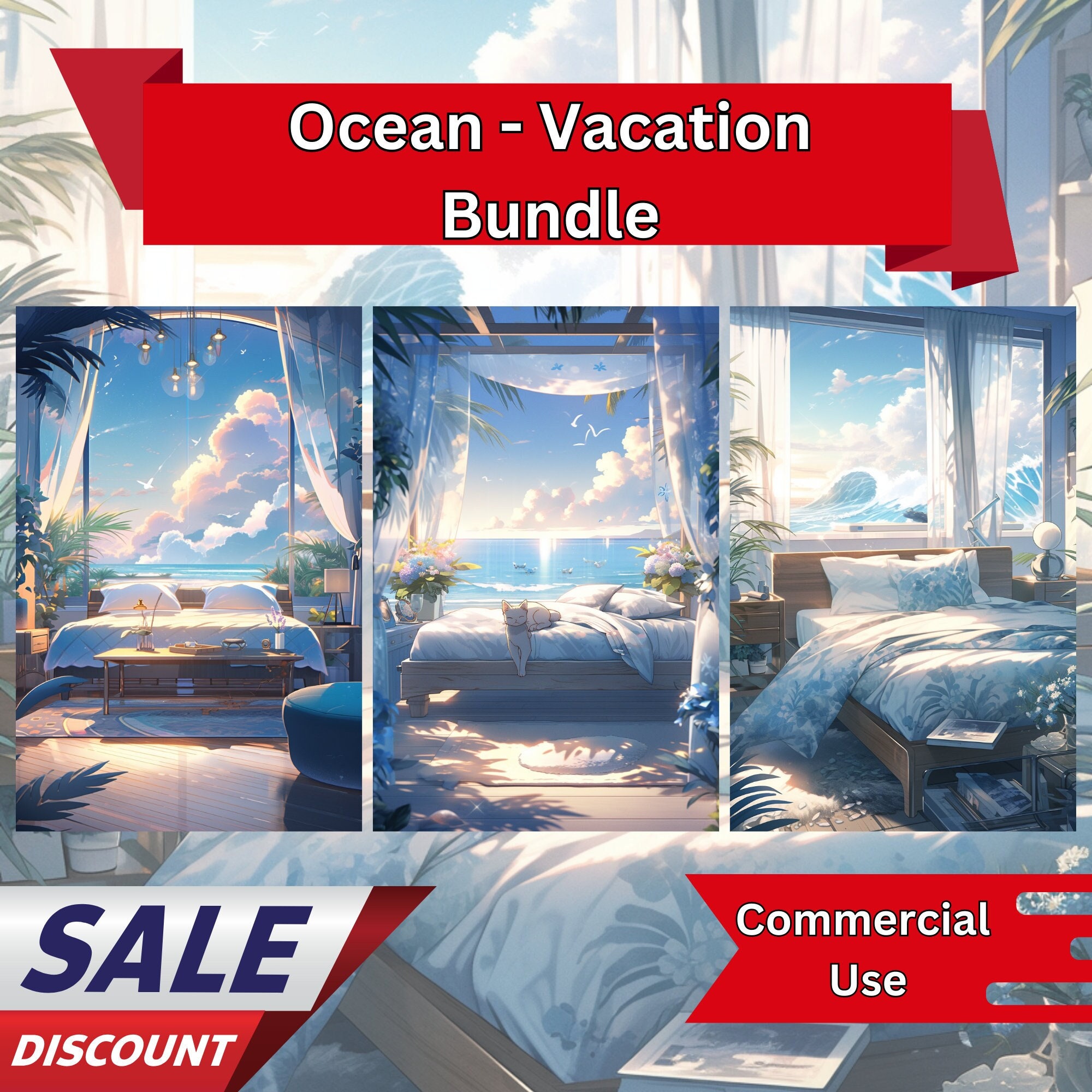Ocean Vacation Bed Bundle - Ocean, Vacation, Dream, Island, Digital ...