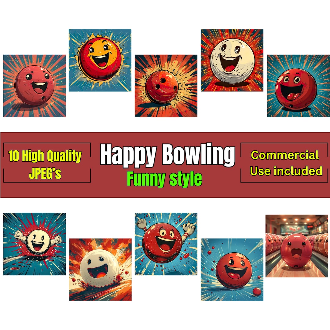 Happy Bowling DIGITAL DOWNLOAD Bowling Graphics, Bowling Ball, Strike ...