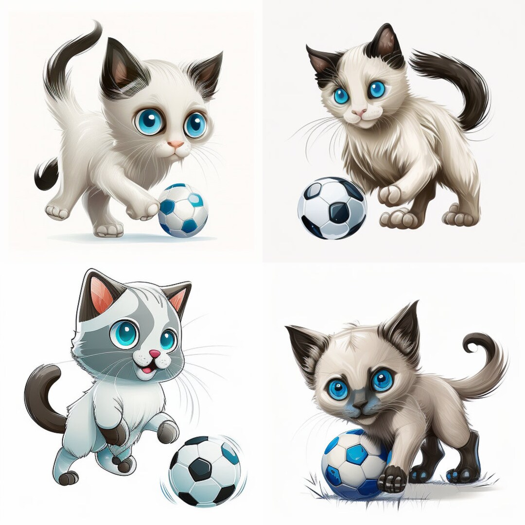 Football Cat - Soccer - Clipart Set - 4 High Quality Png's - Digital ...