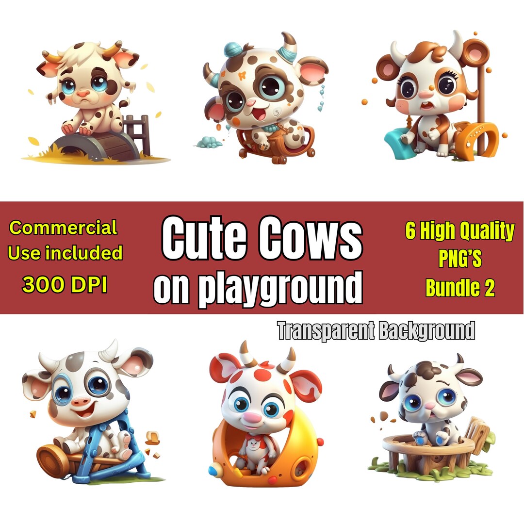 Cute Cow Clipart Bundle 2 - 6 High Quality Pngs - Digital Download ...