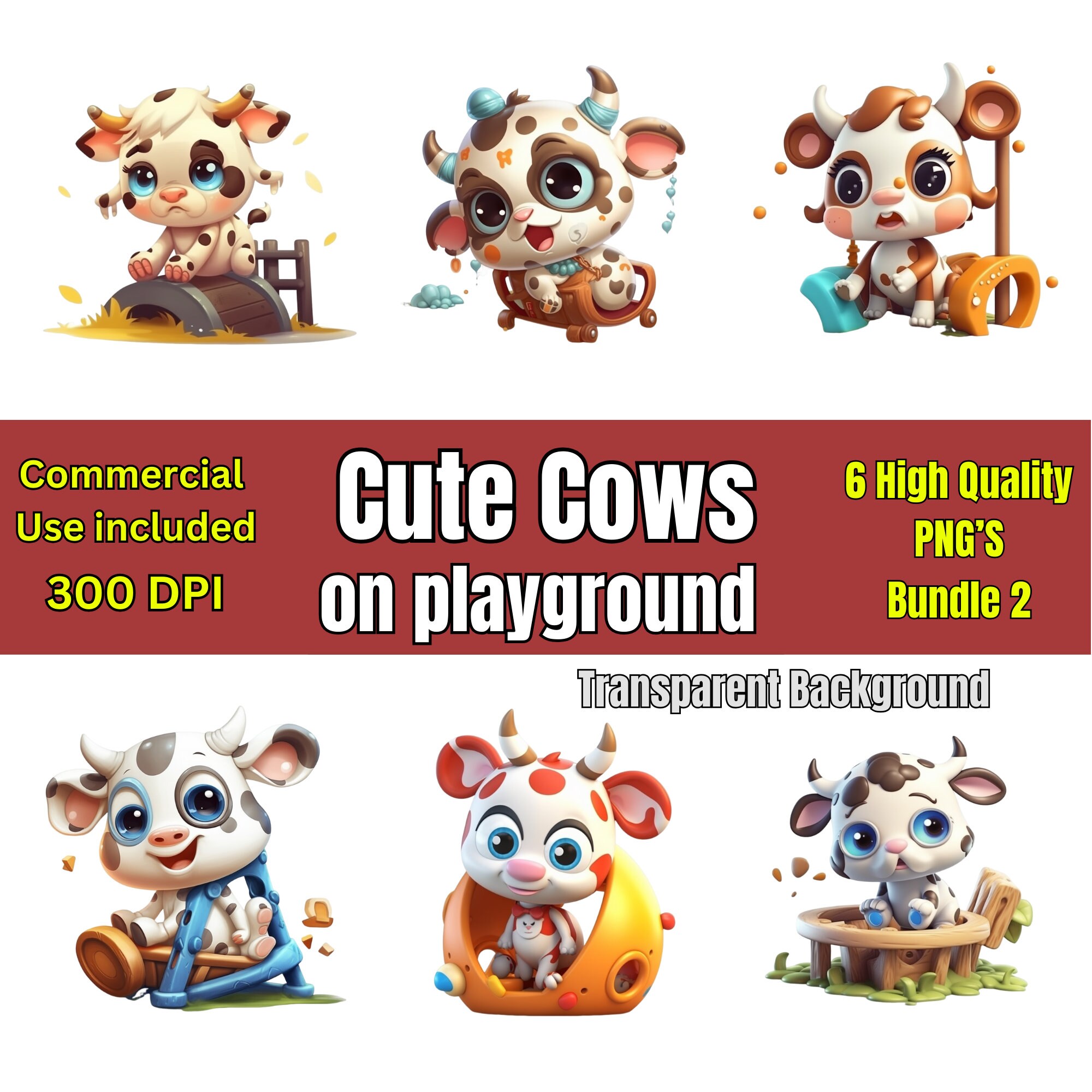 Cute Cow Clipart Bundle 2 6 High Quality Pngs Digital - Etsy