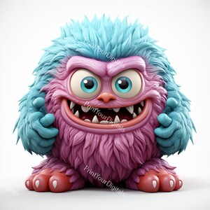 Angry Sweet Cuddle Monster Clipart Set of 4 High Quality Png's Digital ...