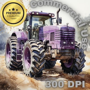 Set of 4 Farmall Tractor Watercolor Clipart Boys Purple Tractor Nursery ...