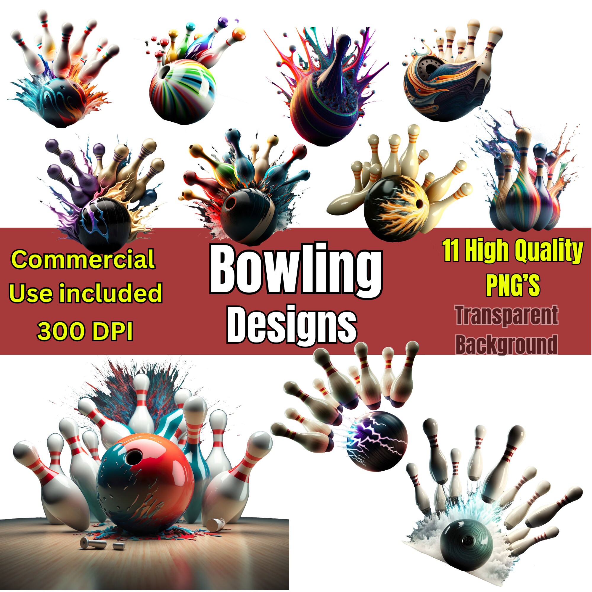 Bowling DIGITAL DOWNLOAD Bundle Bowling Graphics, Bowling Ball, Strike ...