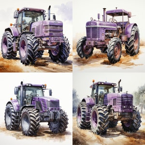 Set of 4 Farmall Tractor Watercolor Clipart Boys Purple Tractor Nursery ...