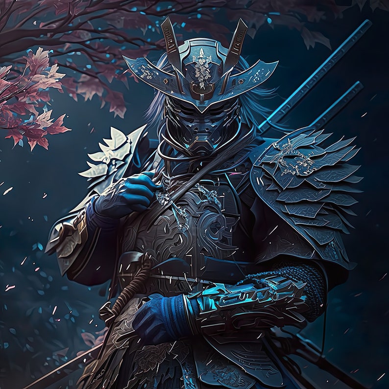 Japanese Samurai in Sakura Flowers and Cherry Blossom Tree, Honor ...