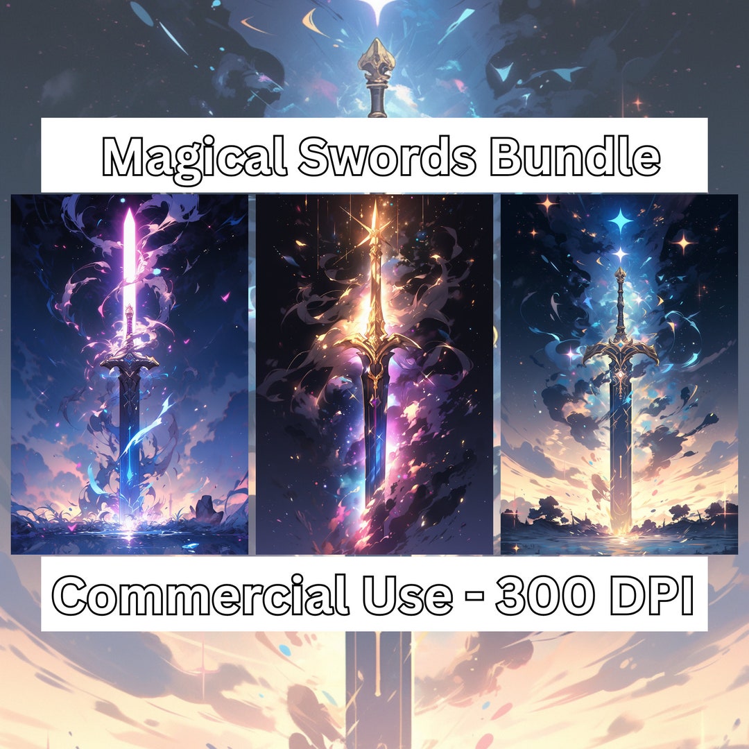 Magical Swords Image Bundle - 3 PNG Fantasy Images, Wizard Graphics ...