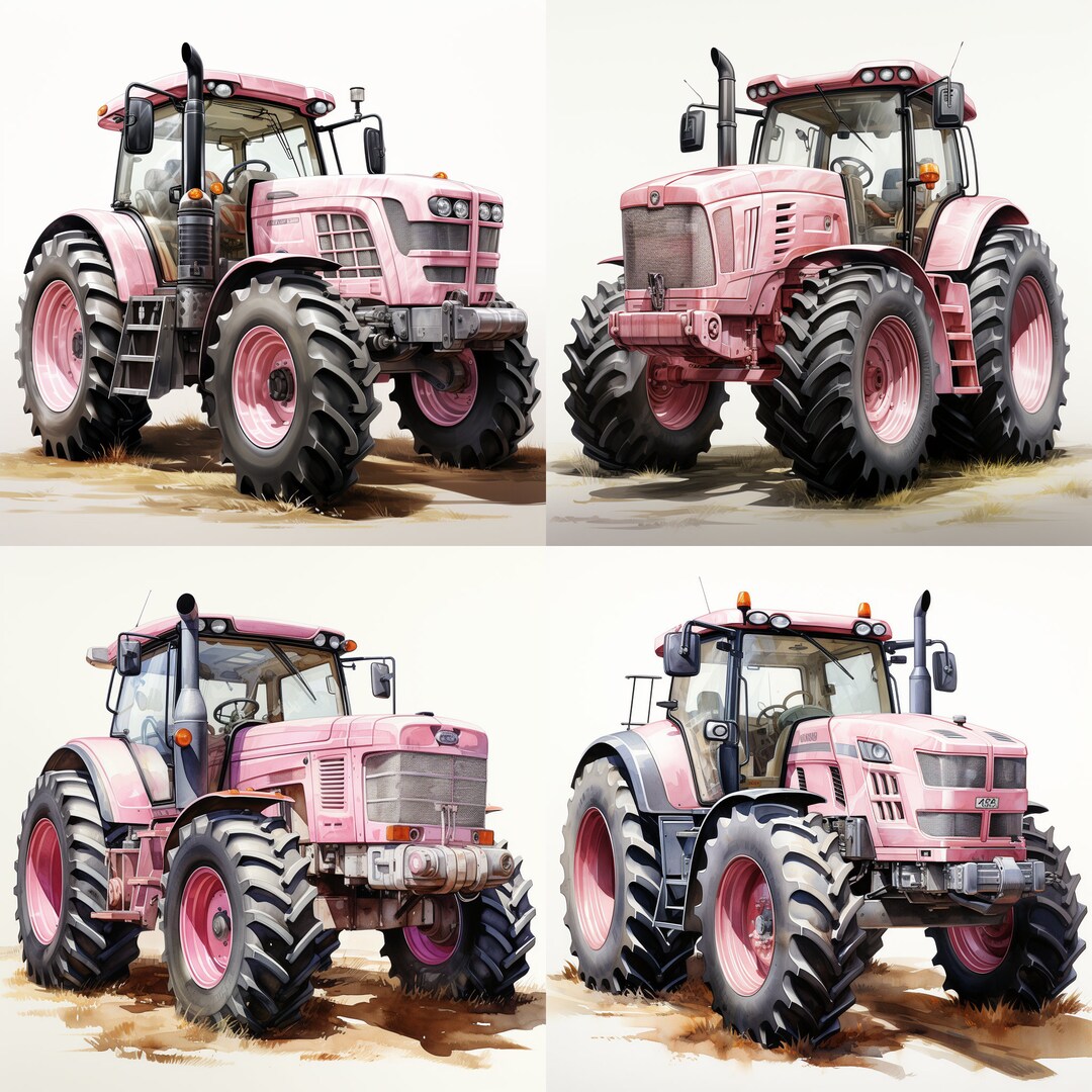 Set of 4 Farmall Tractor Watercolor Clipart Boys Pink Tractor Nursery ...