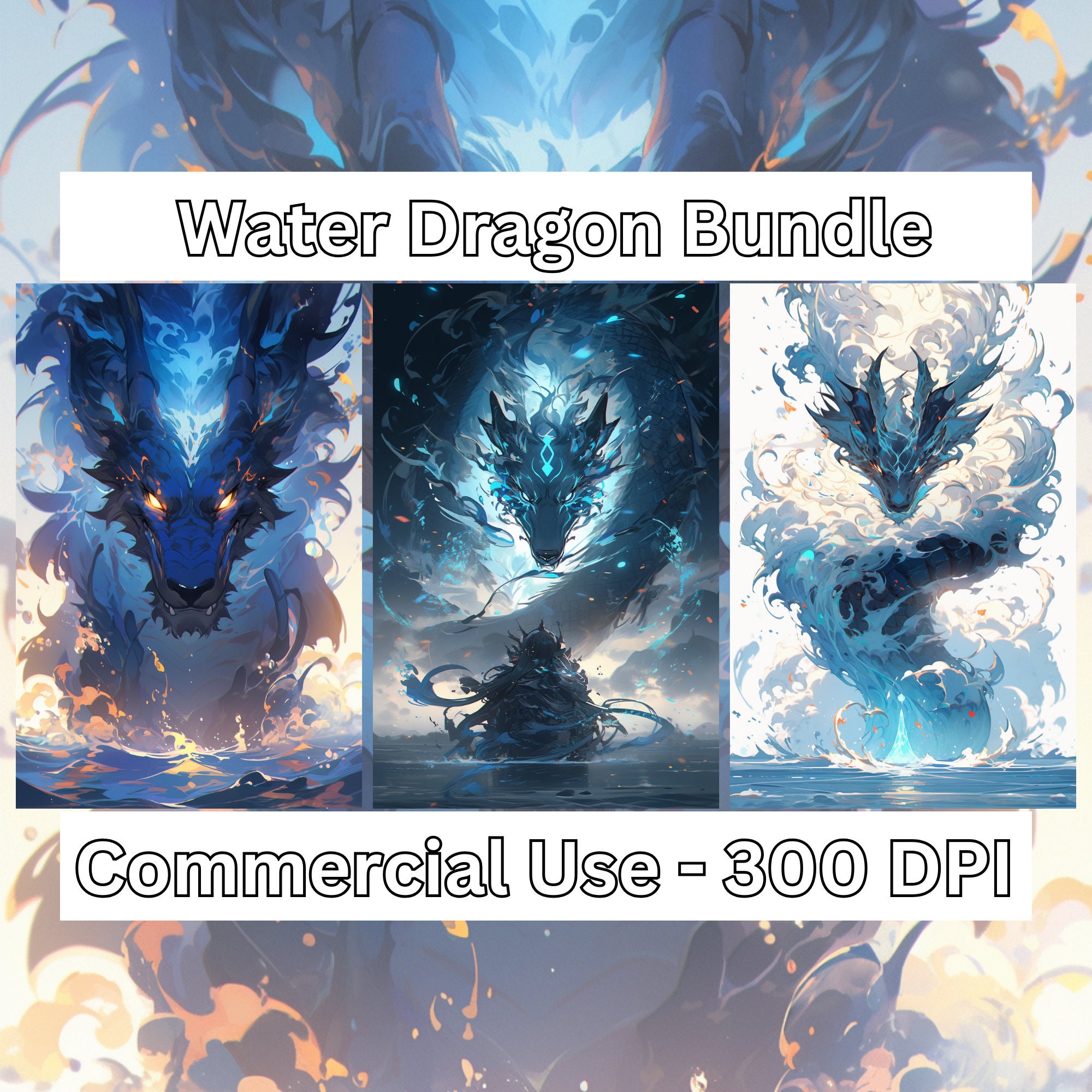 Water Dragon Image Bundle - 3 PNG Fantasy Images, Creature Graphics ...