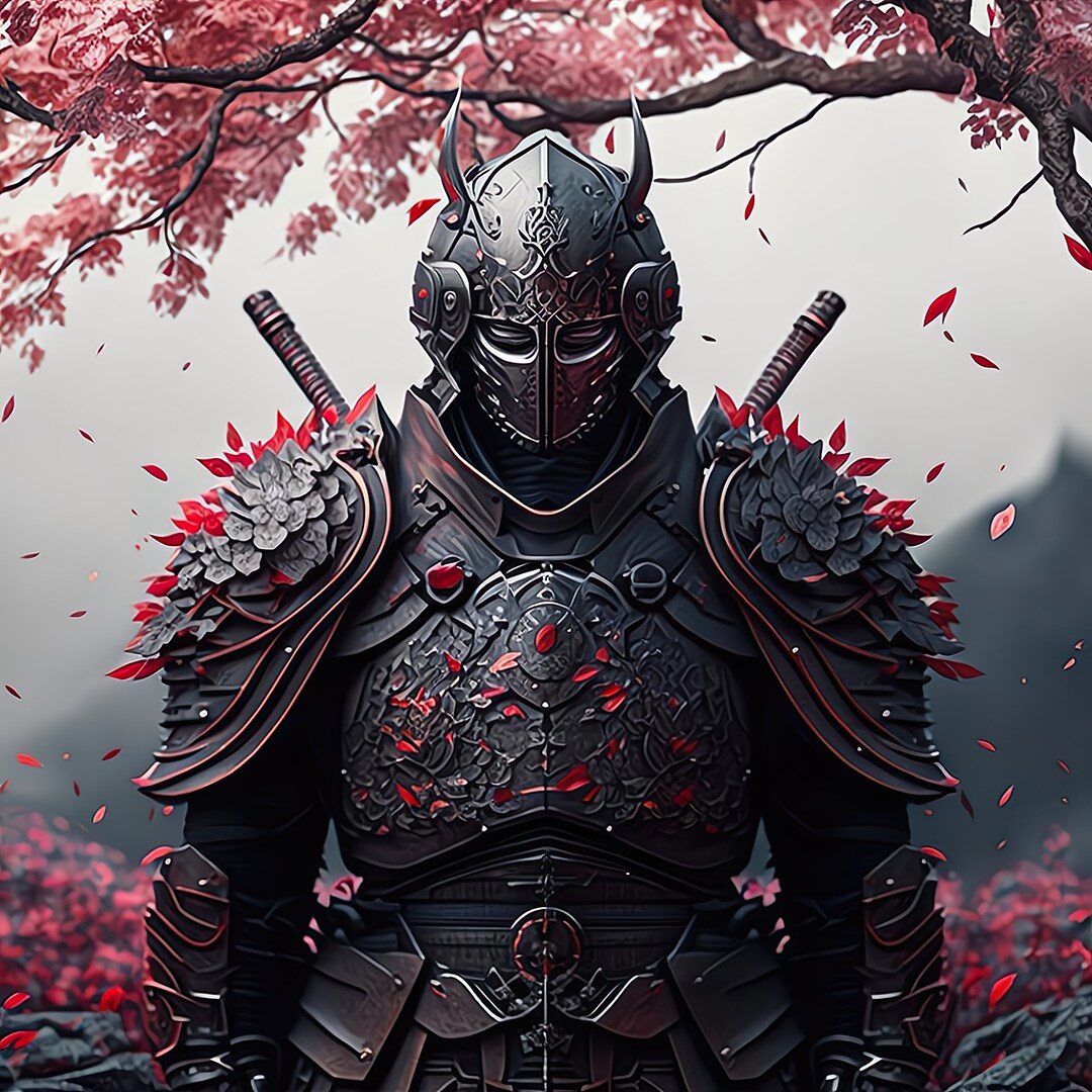 Japanese Samurai in Sakura Flowers and Cherry Blossom Tree, Honor ...