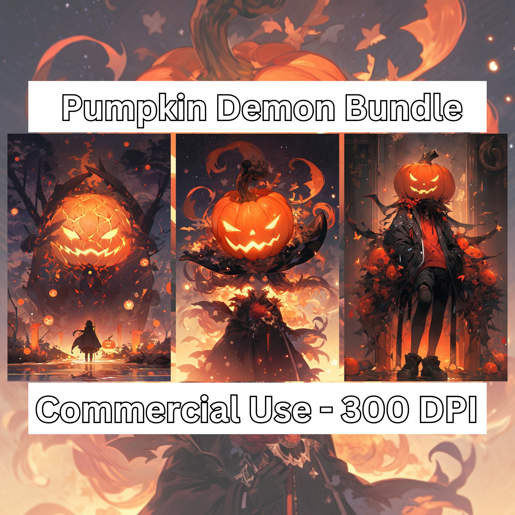 Pumpkin Demon Image Bundle - 3 PNG Images, Halloween Graphics, PNG ...