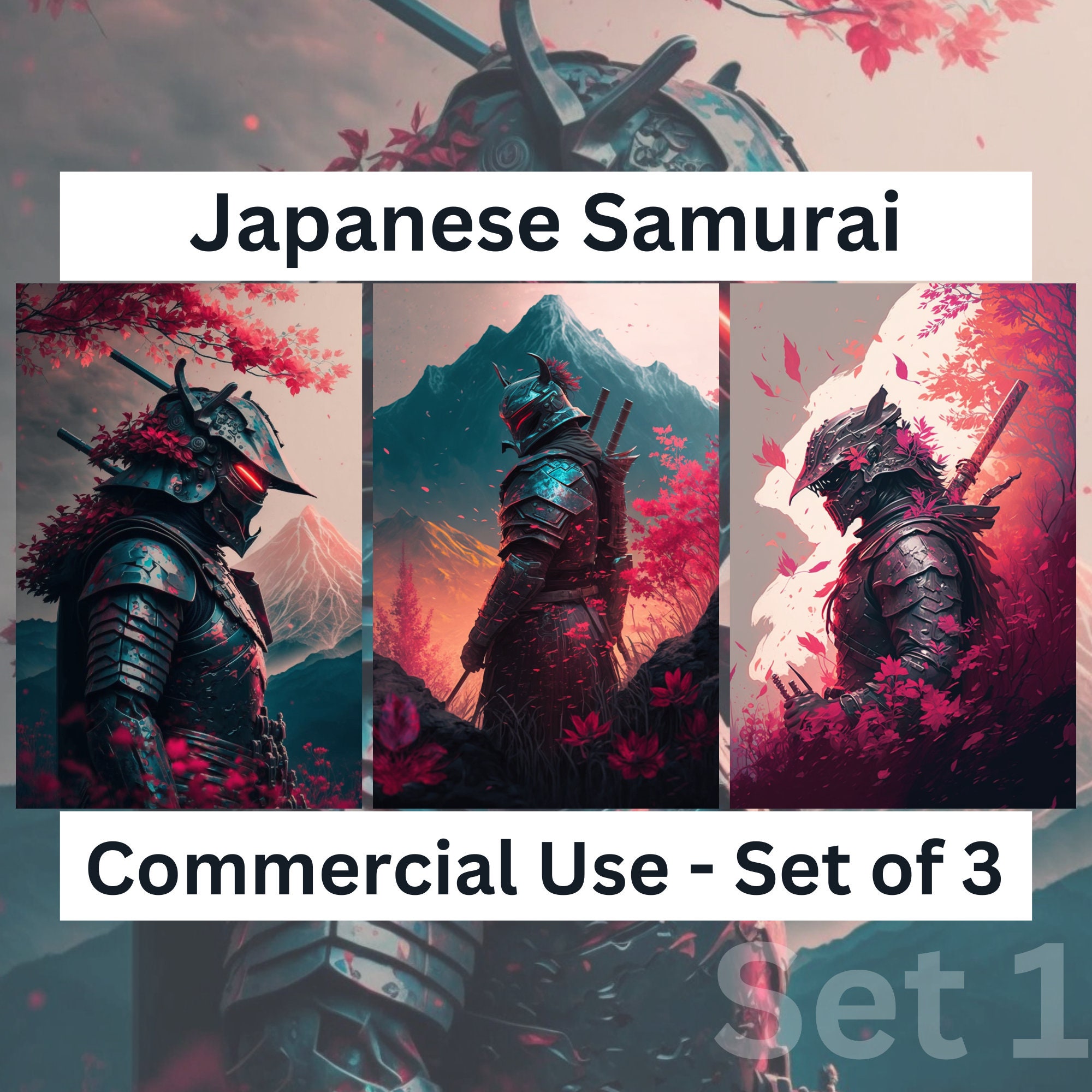 Japanese Samurai Cyan Red Set of 3 Jpeg's ,set 1/11, Honor ,culture ...