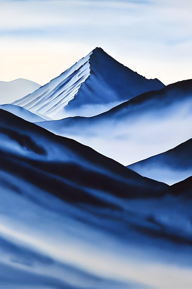 Blue Mountain Scene, Watercolor Print and Wall Art, Watercolor ...