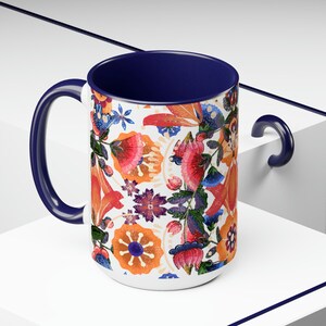 Spanish Folk Art Floral Coffee Mugs/15 Oz Ceramic Mexican Printed Tea ...