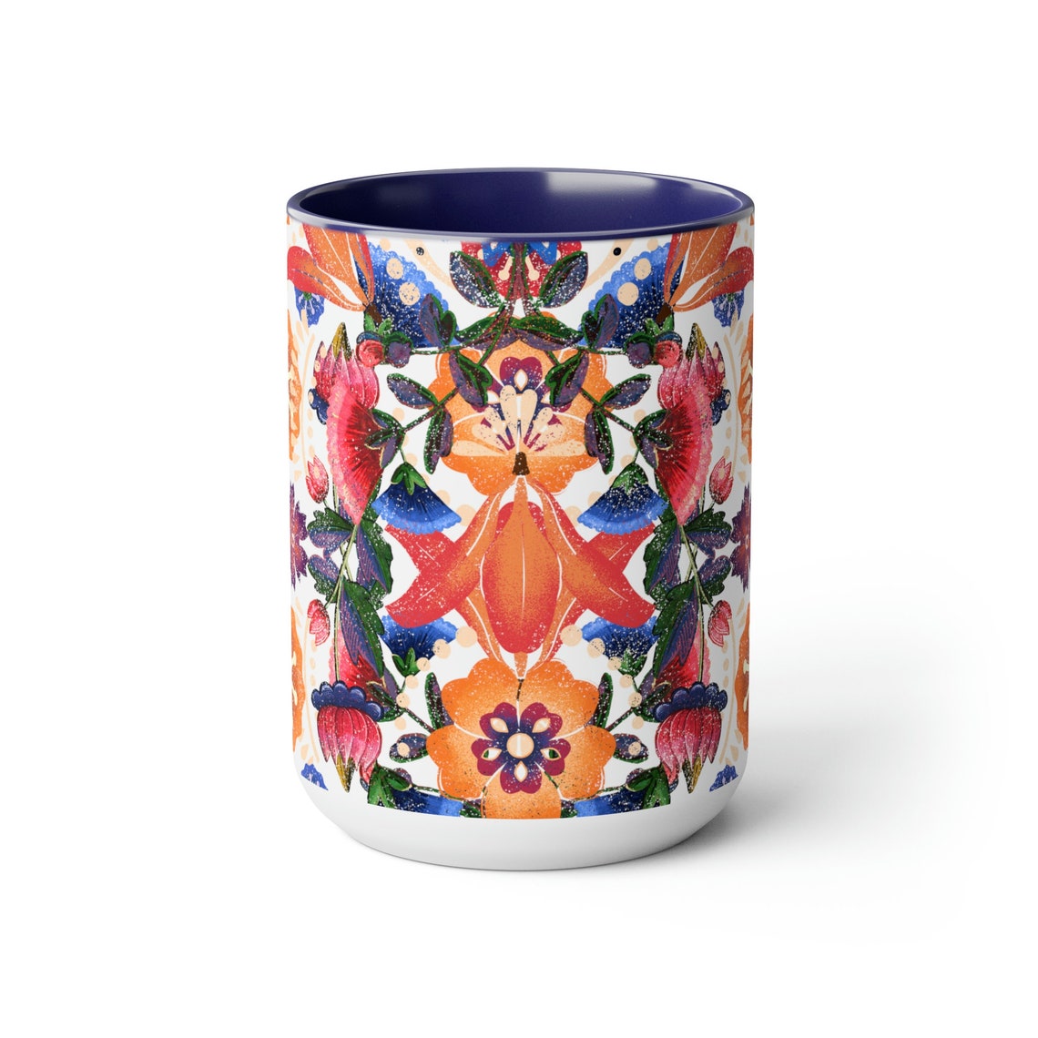 Spanish Folk Art Floral Coffee Mugs/15 Oz Ceramic Mexican Printed Tea ...