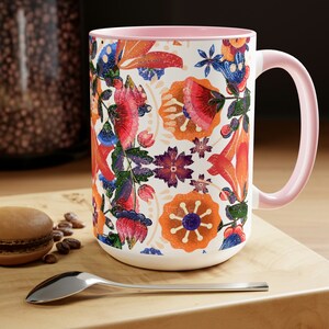 Spanish Folk Art Floral Coffee Mugs/15 Oz Ceramic Mexican Printed Tea ...