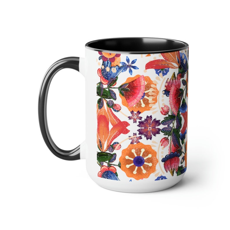 Spanish Folk Art Floral Coffee Mugs/15 Oz Ceramic Mexican Printed Tea ...