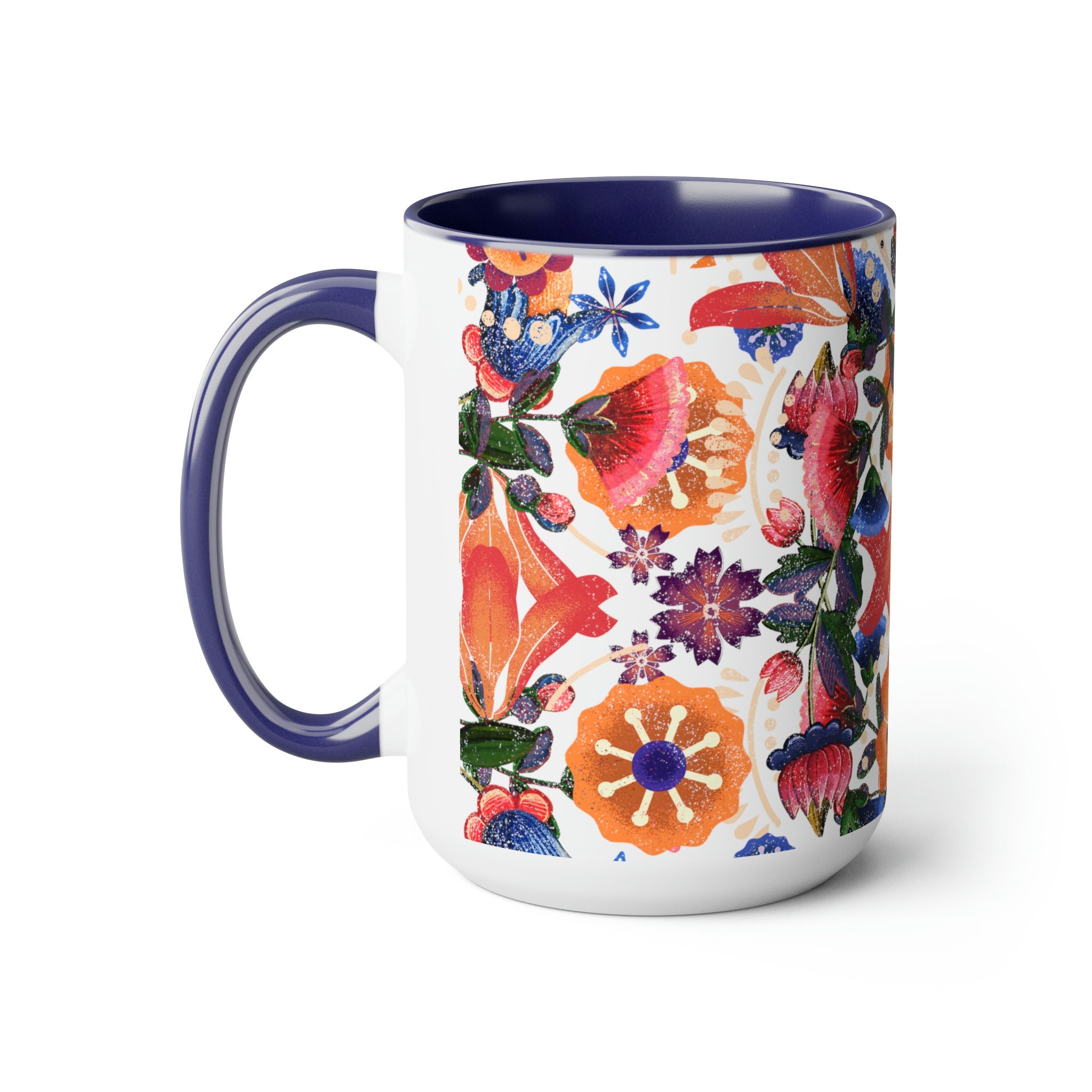 Spanish Folk Art Floral Coffee Mugs/15 Oz Ceramic Mexican Printed Tea ...