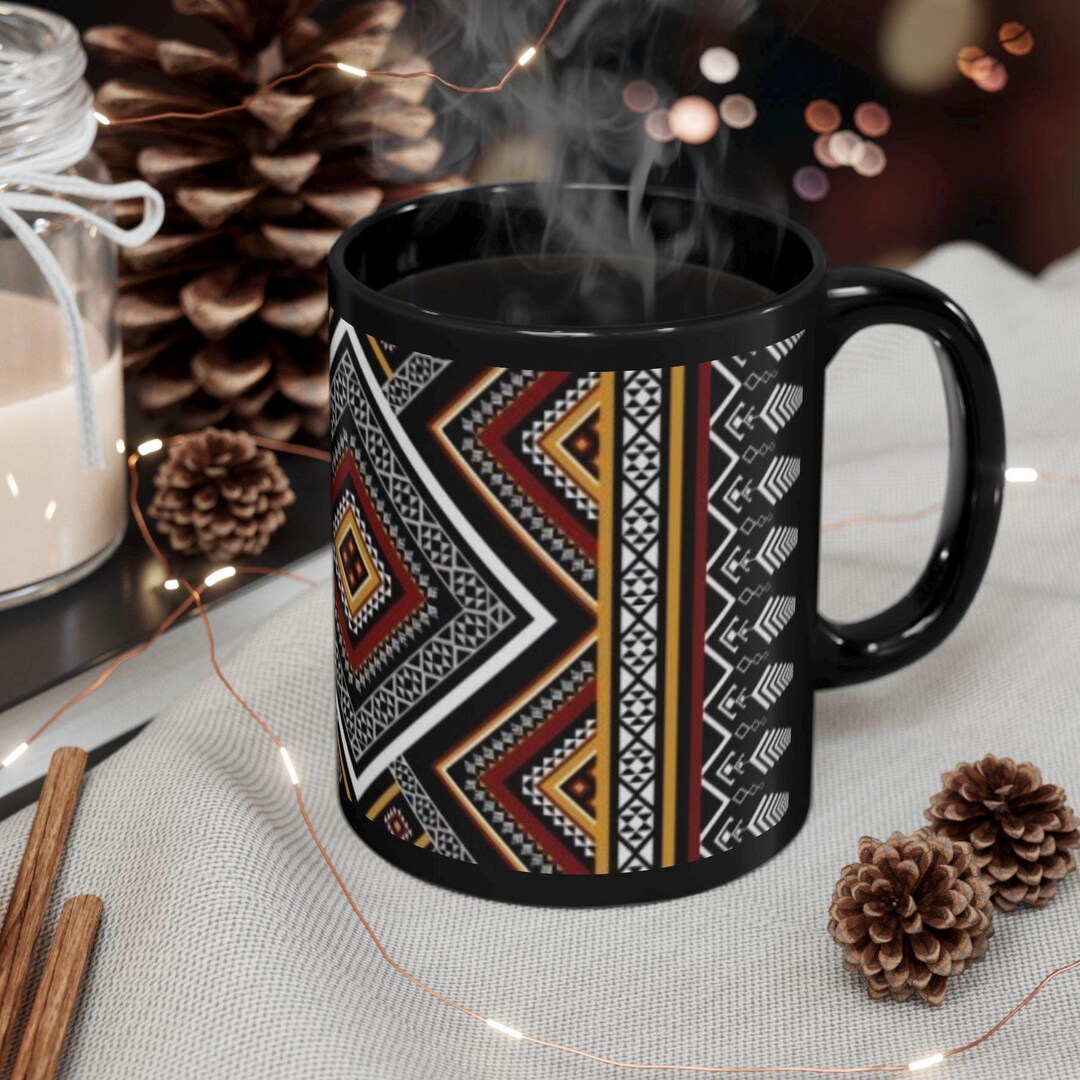 Black Ceramic Aztec Design Coffee Mug (11oz)/tribal Art Mug/geometric ...