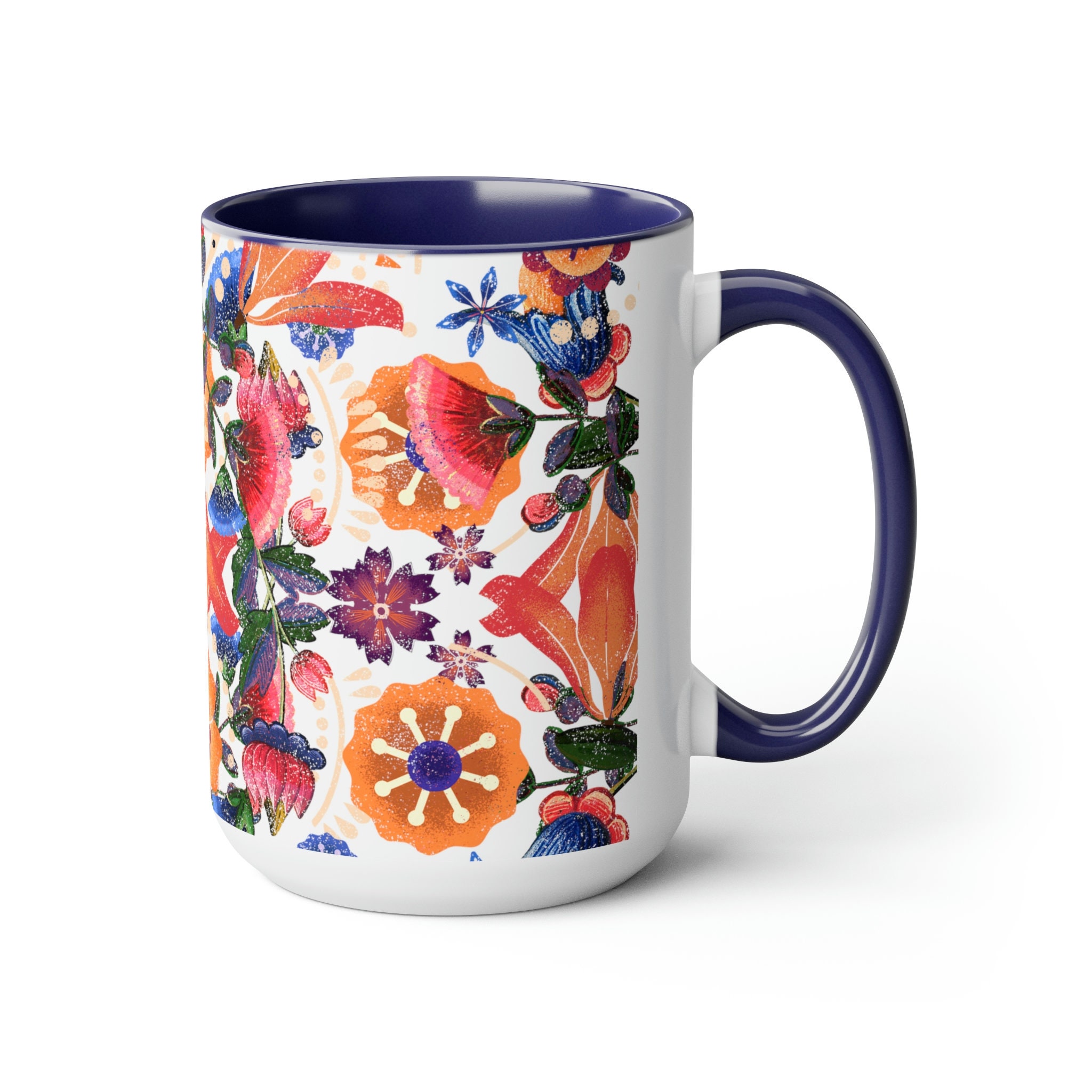 Spanish Folk Art Floral Coffee Mugs/15 Oz Ceramic Mexican Printed Tea ...