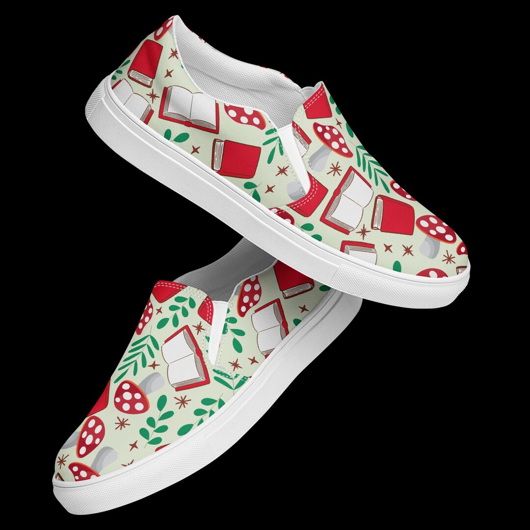 Cottagecore Bookish Slip on Shoes for Reader Sneaker Canvas Mushroom Slip-on Sneakers ...