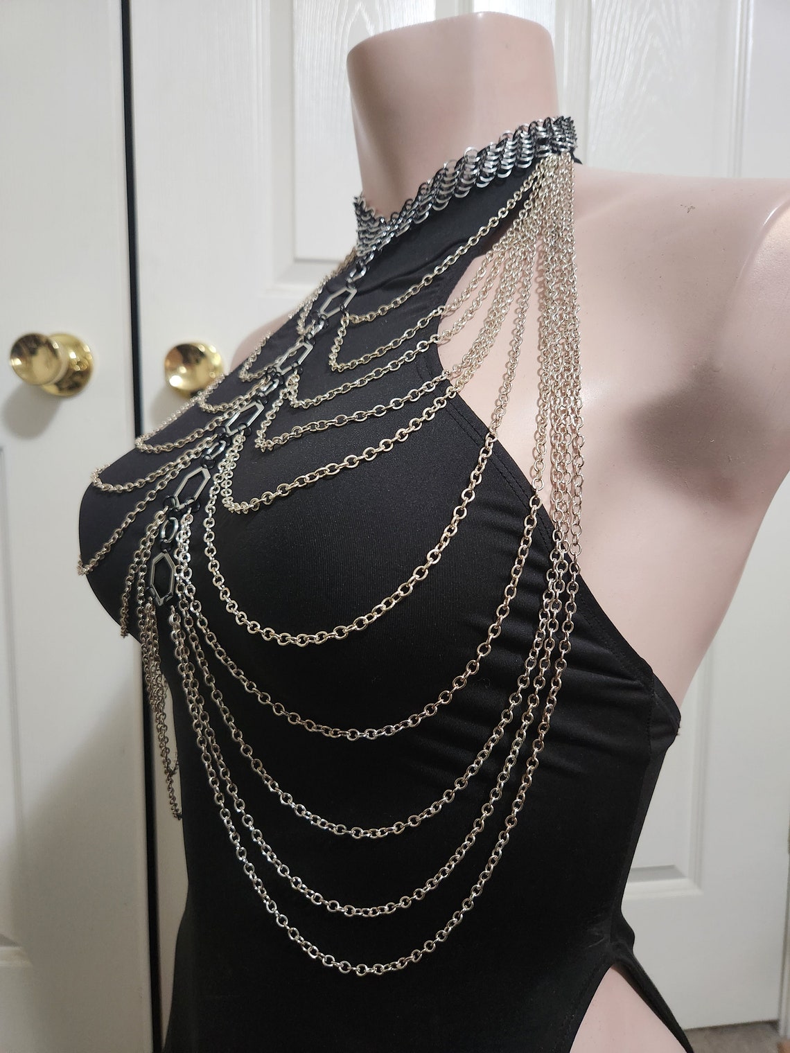 Hexagon Chain Rib Halter Necklace Jewelry Top - Etsy