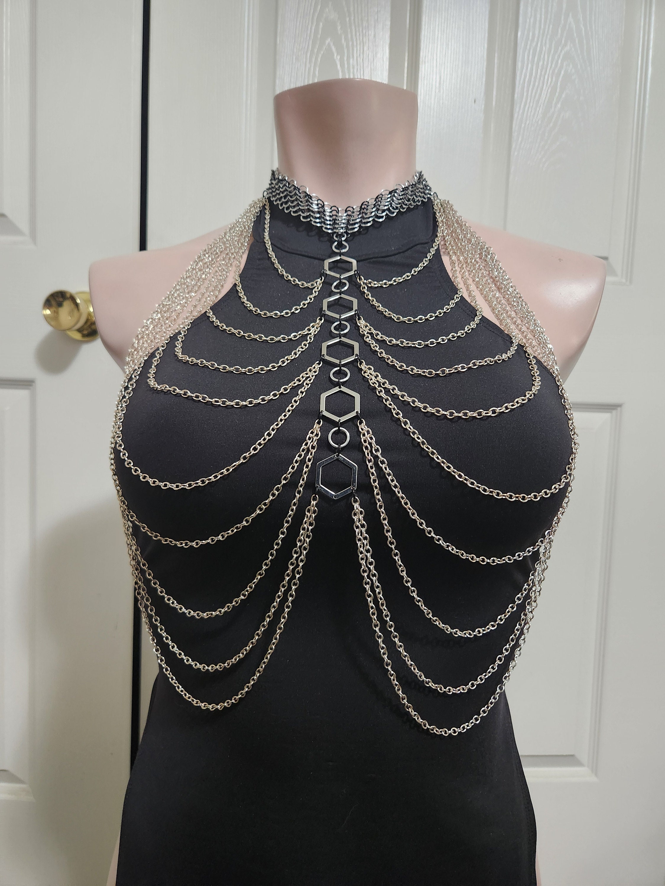 Hexagon Chain Rib Halter Necklace Jewelry Top - Etsy