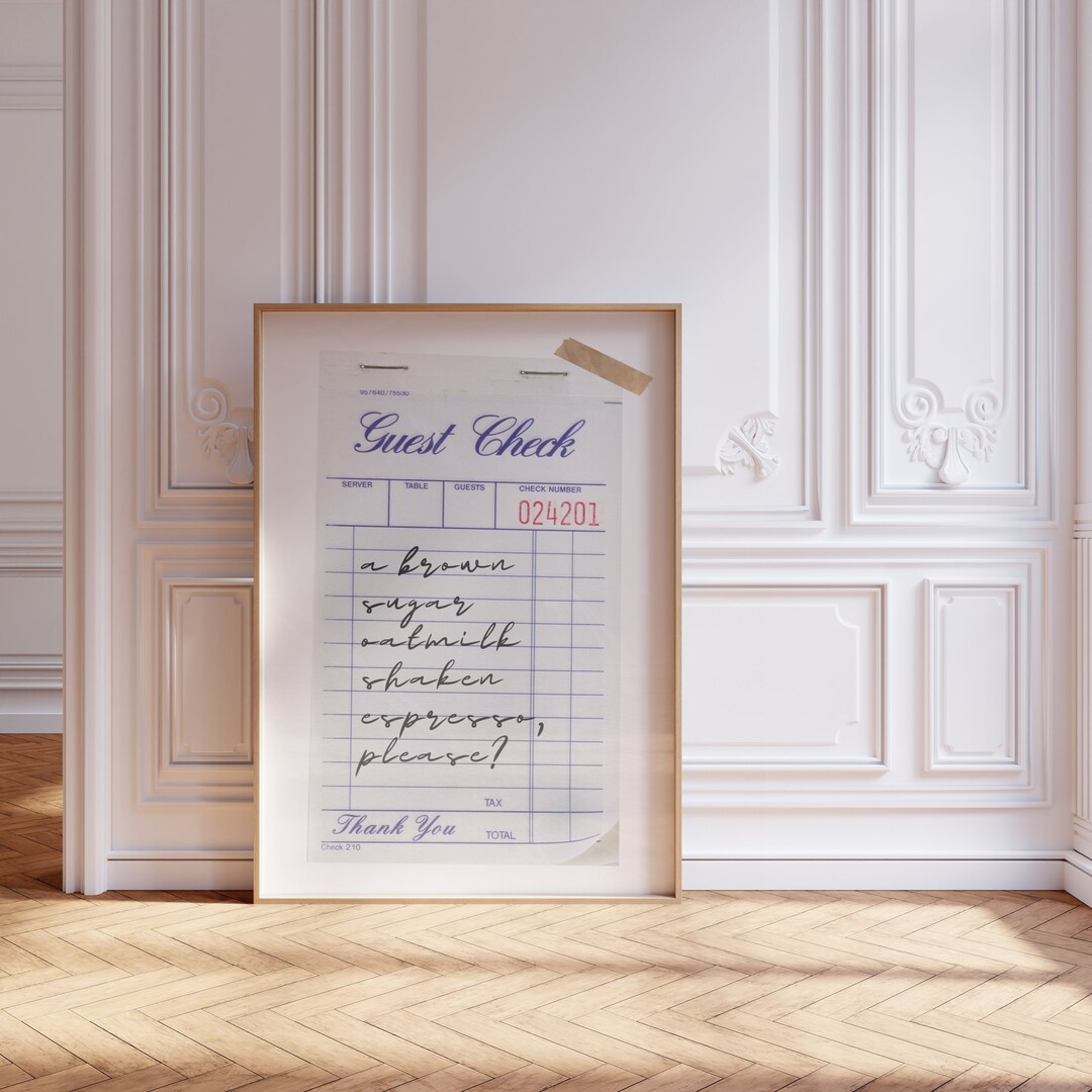 Guest Check Art, Guest Check Prints, Coquette Room Decor, Coffee Bar ...
