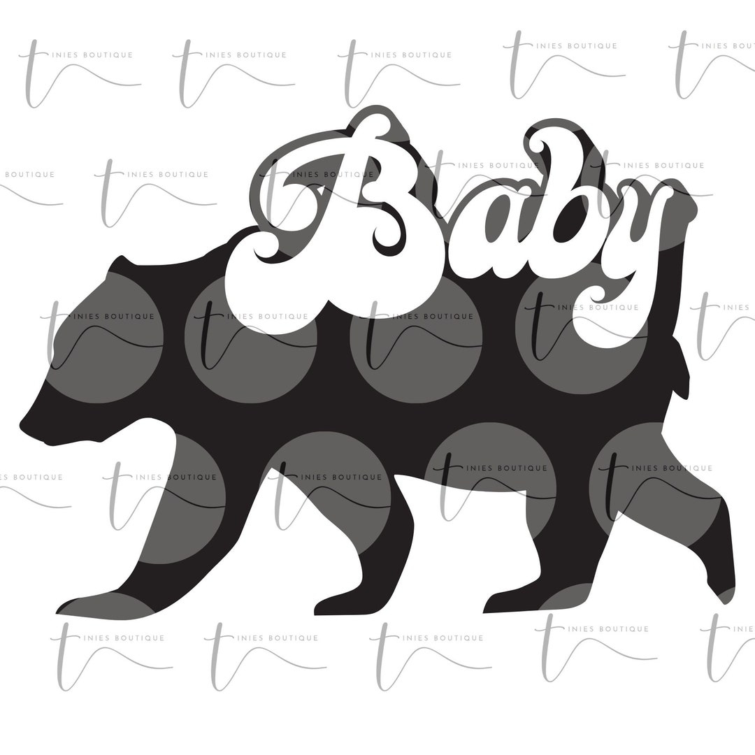 Retro Baby Bear Graphic: 70s Cursive Silhouette (PNG SVG Digital File ...