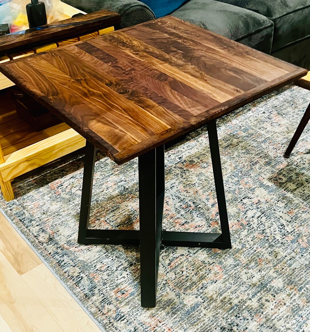 Quilted Walnut Square Table With Matte Black Metal Legs - Etsy