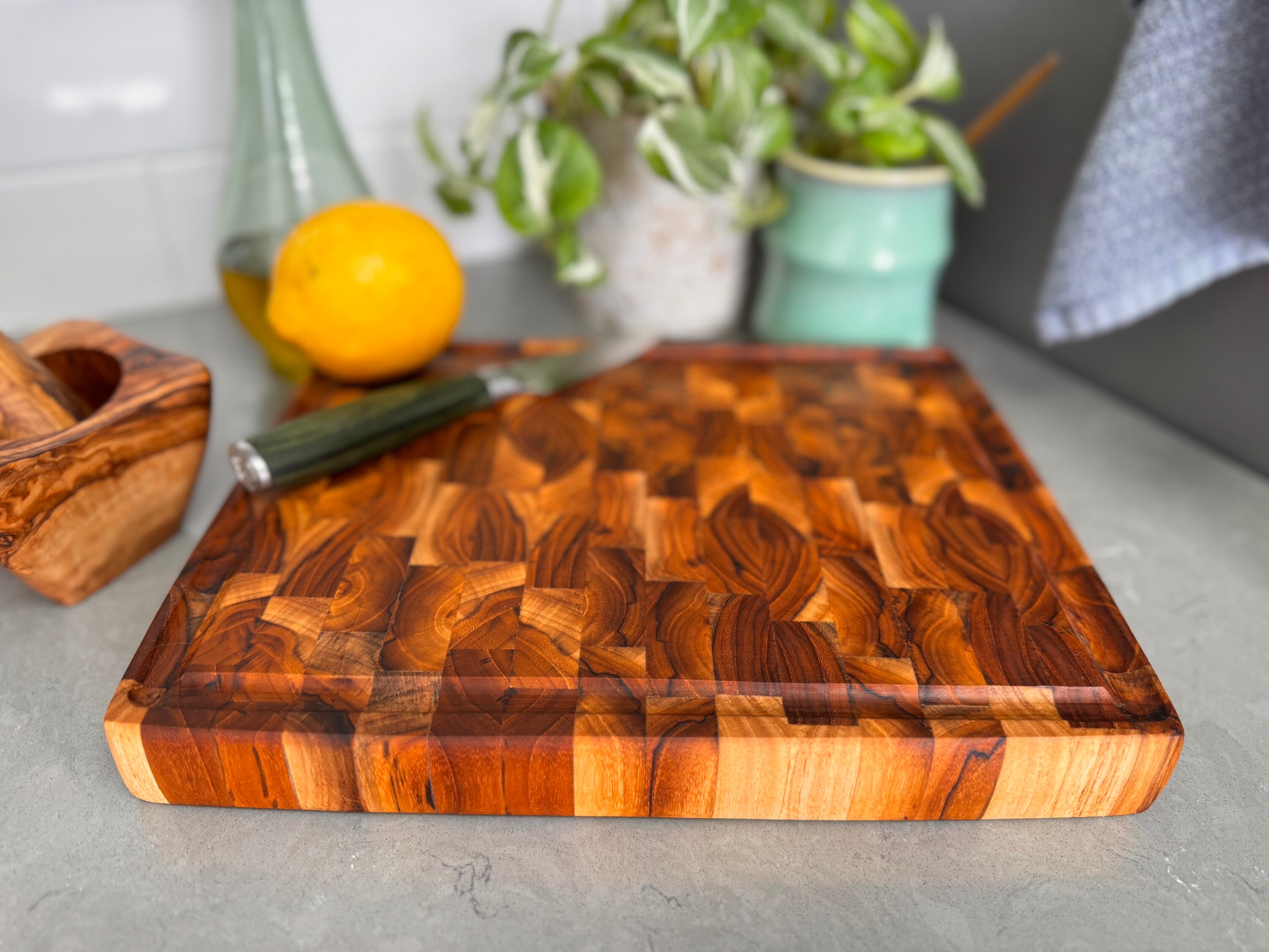 Small Size Teak End Grain Cutting Board With Juice Groove With ...