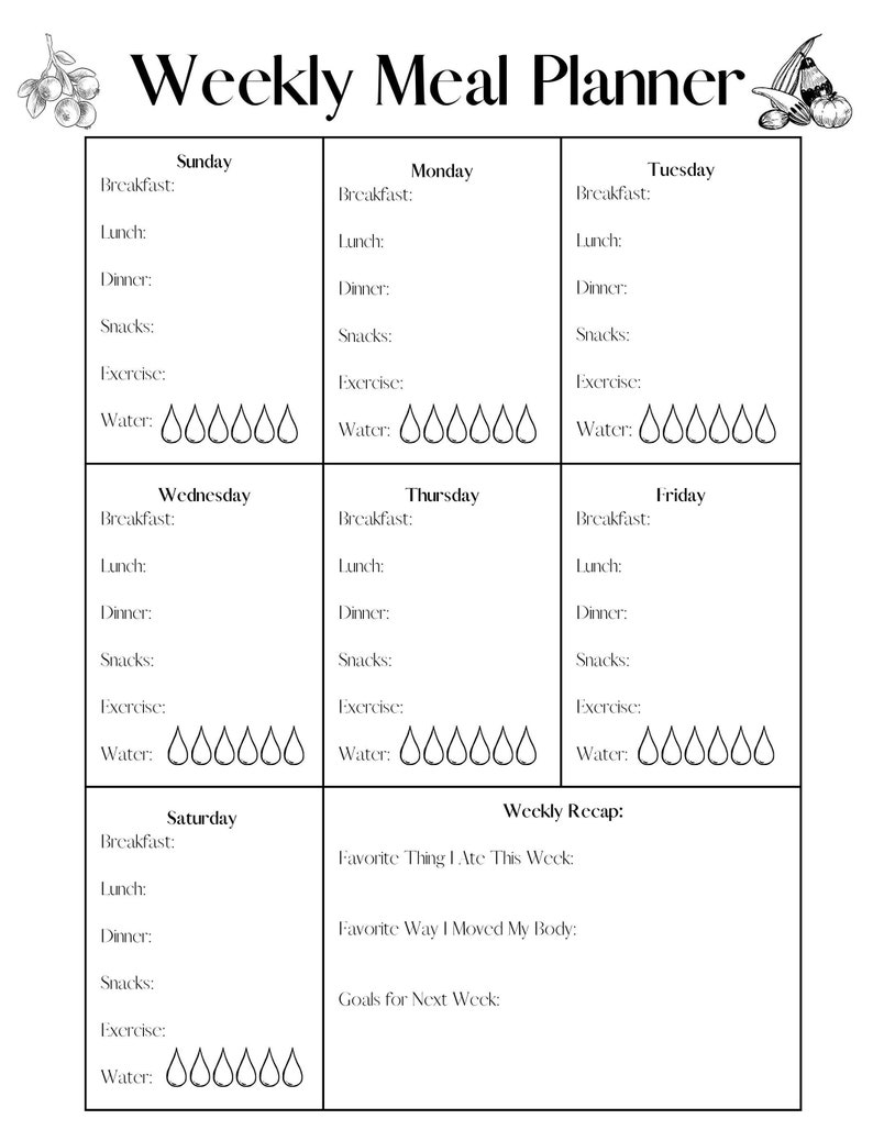 Weekly Meal Planner Printable, Food Diary, Meal Prep Planner, 8.5in X ...