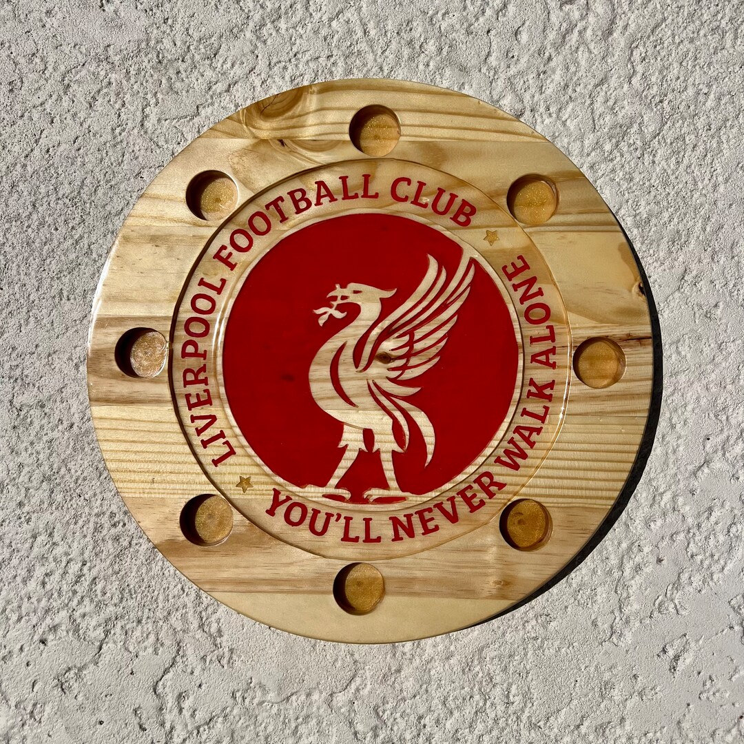 Wood Liverpool FC Shot Glass Serving Tray W/ Lazy Suzan YNWA ...