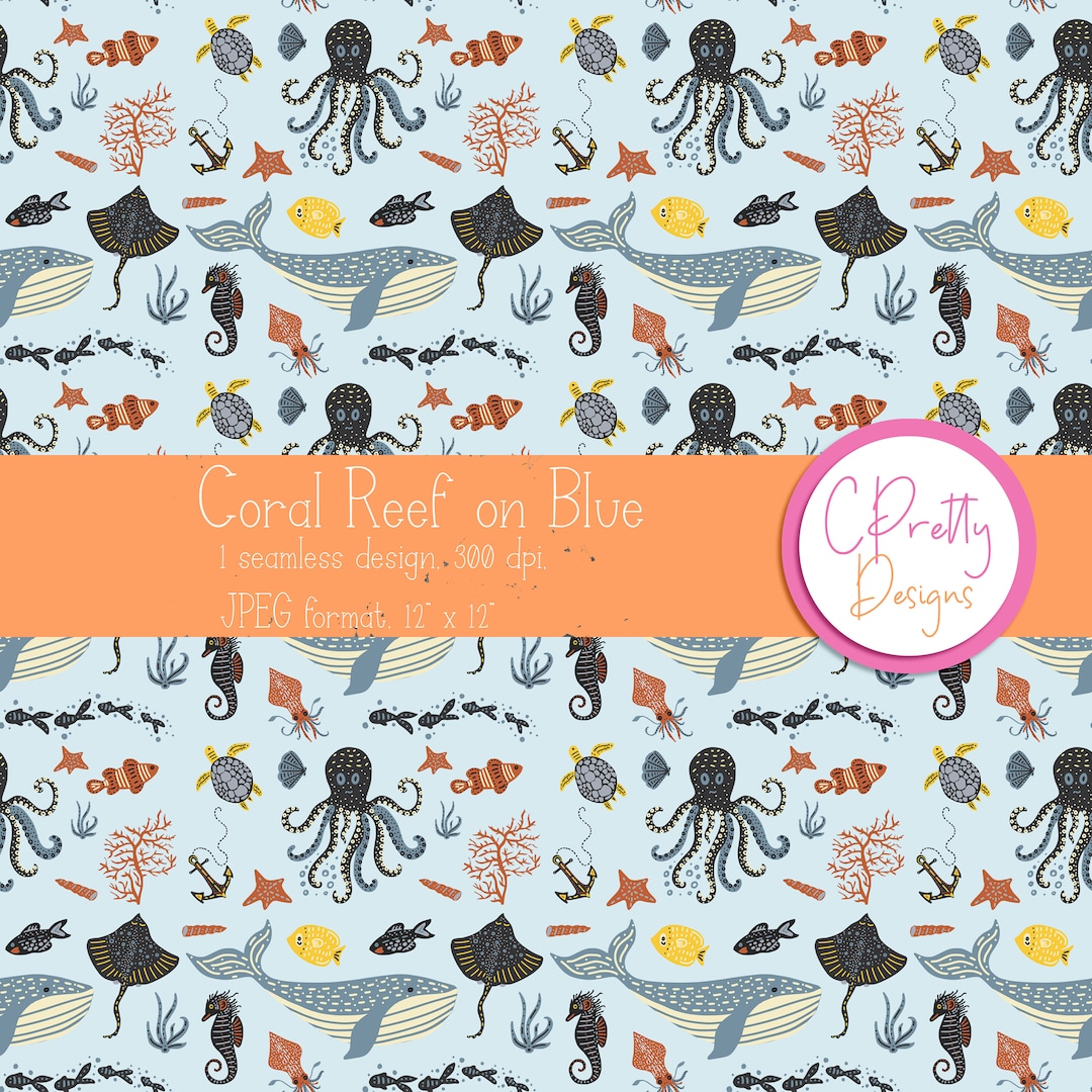 Marine Life Seamless Pattern Digital Design, Digital Paper, Repeating ...