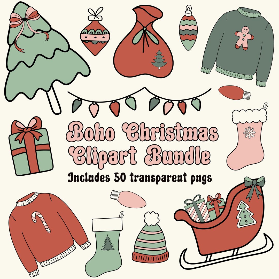 Christmas Clipart Bundle Boho Christmas Clipart Bundle for Christmas ...