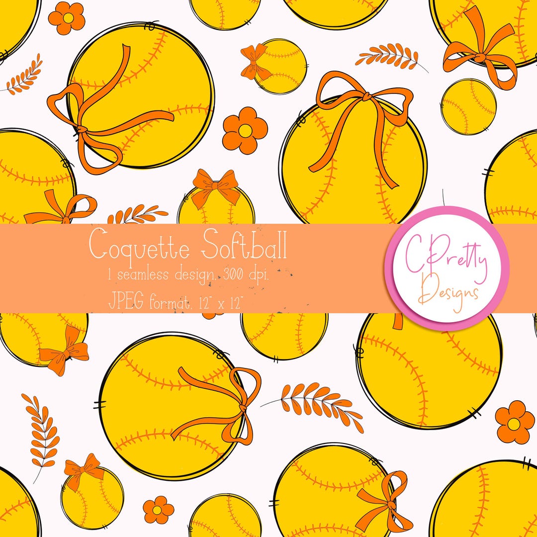 Coquette Softball Seamless Pattern Softball Repeating File for Fabric ...