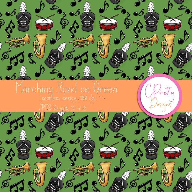 Marching Band on Green Seamless Pattern Digital Design - Etsy