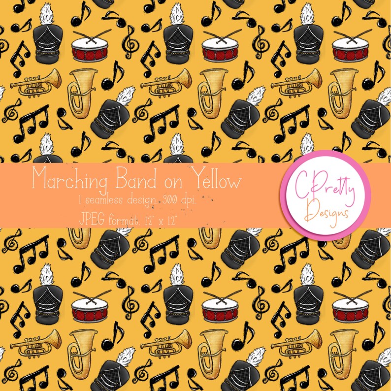 Marching Band on Yellow Seamless Pattern Digital Design, Digital Paper ...