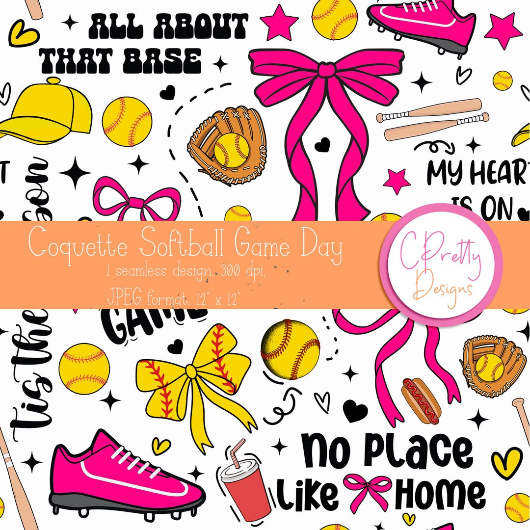 Coquette Softball Seamless Pattern Softball Repeating File for Fabric ...