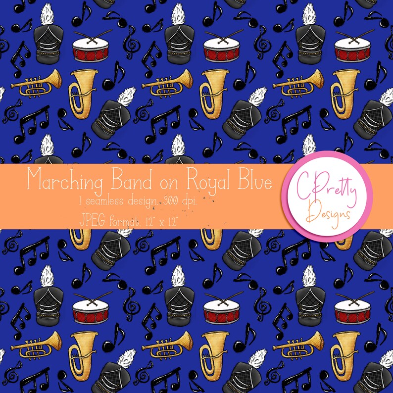 Marching Band on Royal Blue Seamless Pattern Digital Design,digital ...