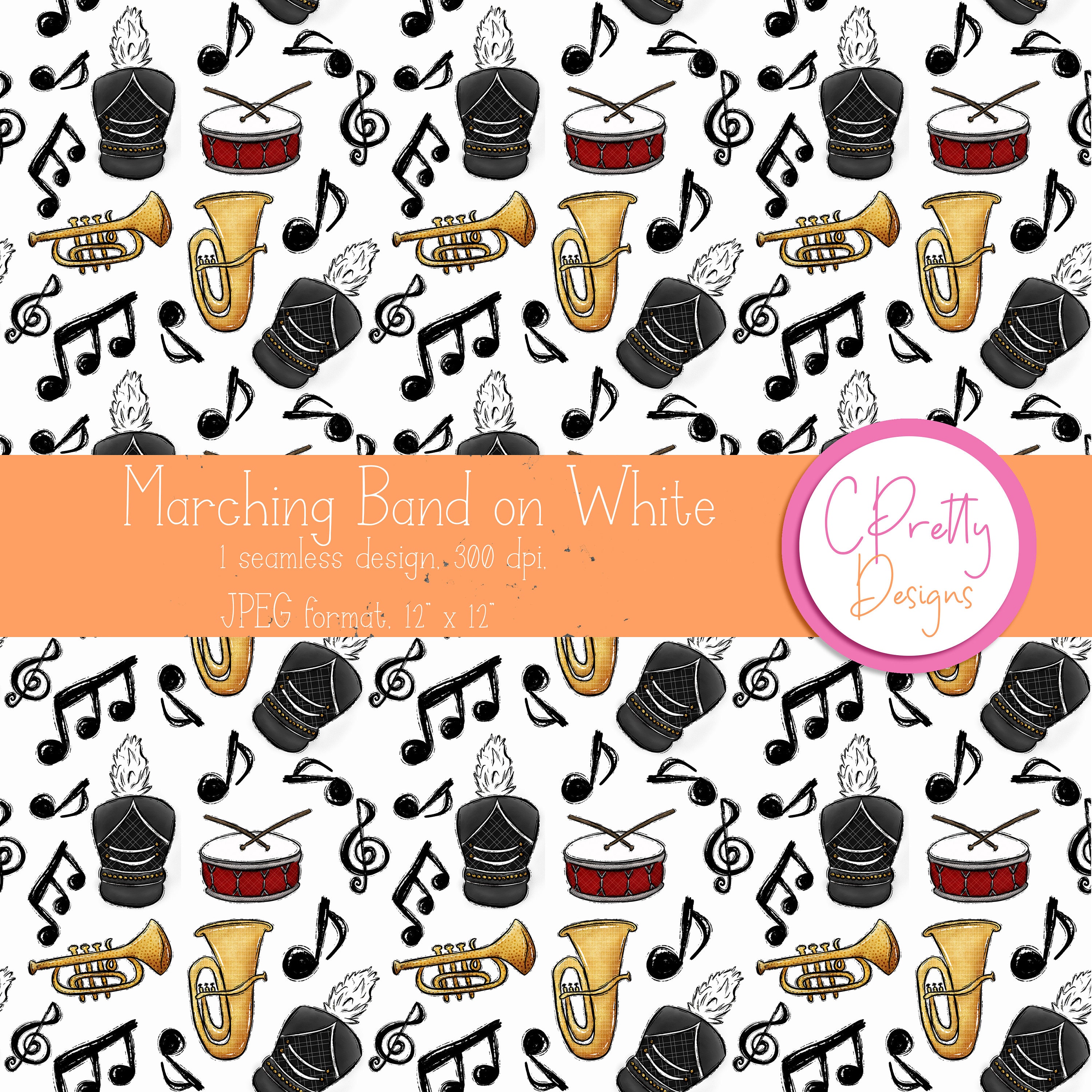 Marching Band on White Seamless Pattern Digital Design, Digital Paper ...