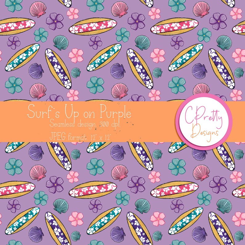 Surfs up on Purple Surfboards Seamless Pattern Digital Design, Digital ...