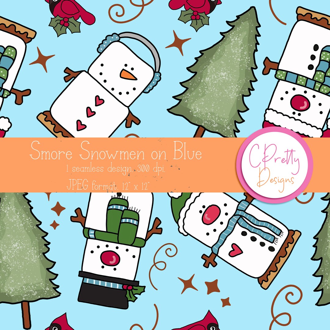 Snowman Seamless Pattern for Winter Digital Design Snowman Smores ...