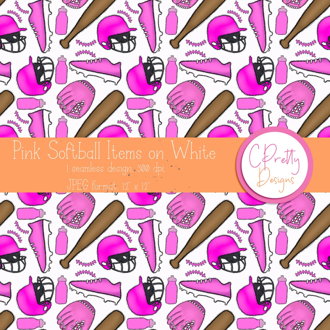 Softball Seamless Pattern Repeating File for Fabric Printing Softball ...