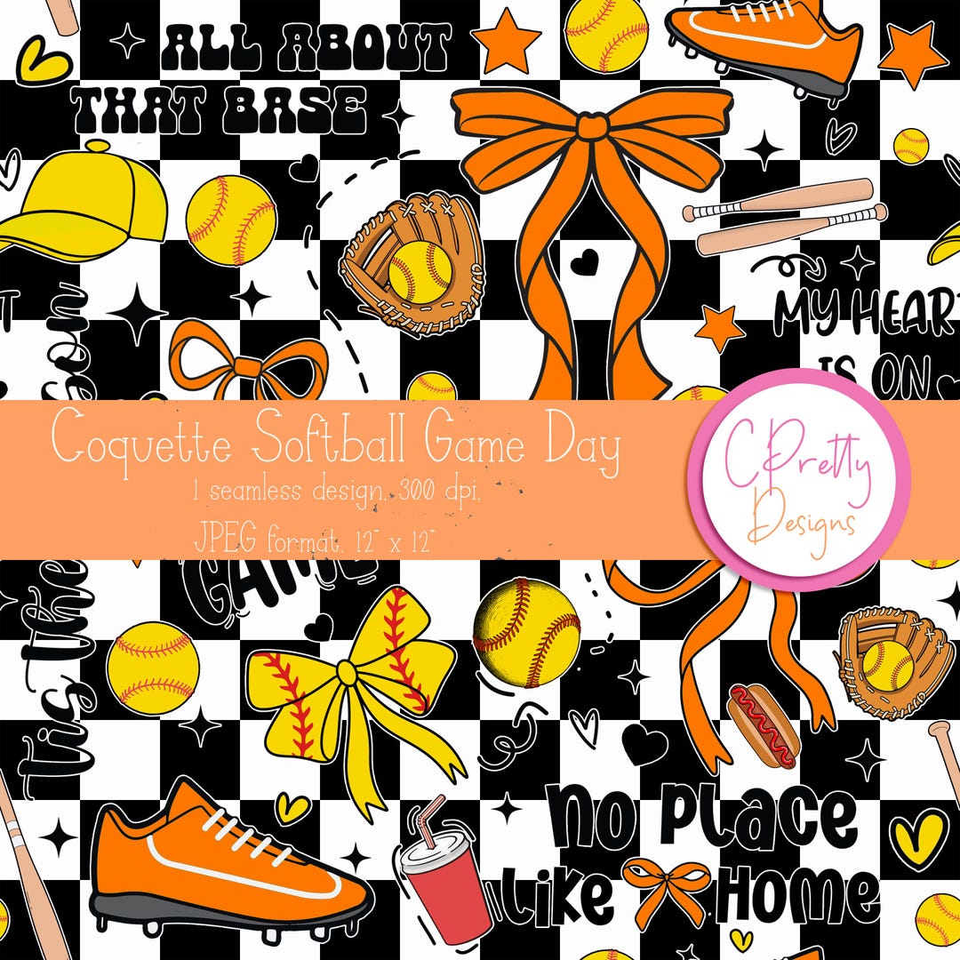 Coquette Softball Seamless Pattern Softball Repeating File for Fabric ...