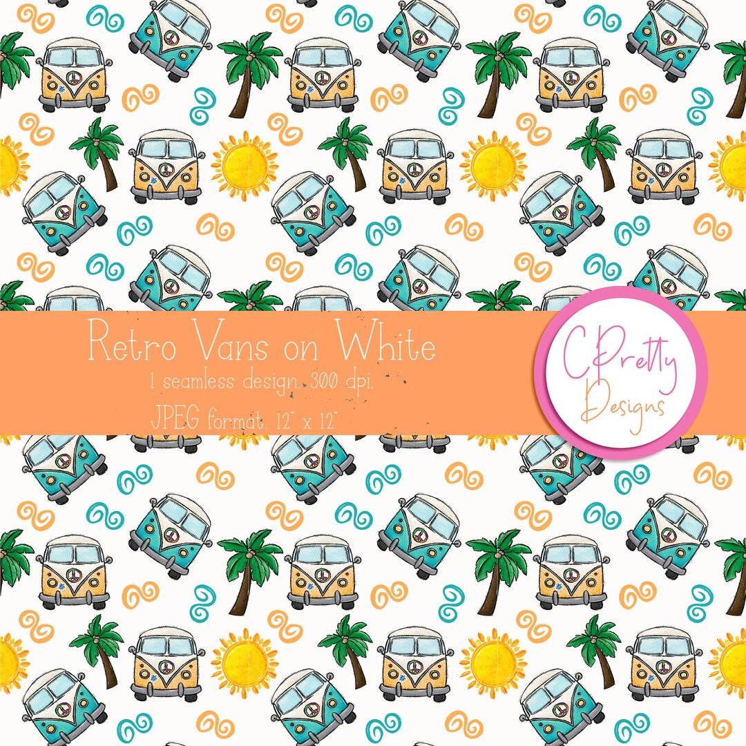 Retro Tropical Vans on White Seamless Pattern Digital Design - Etsy
