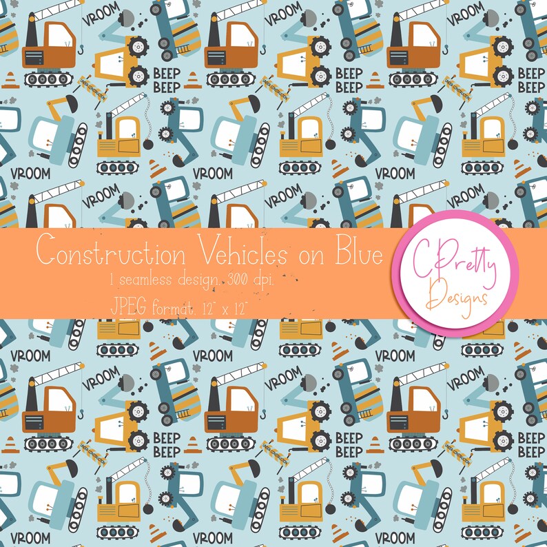 Construction Trucks Seamless Pattern Digital Design, Digital Paper ...