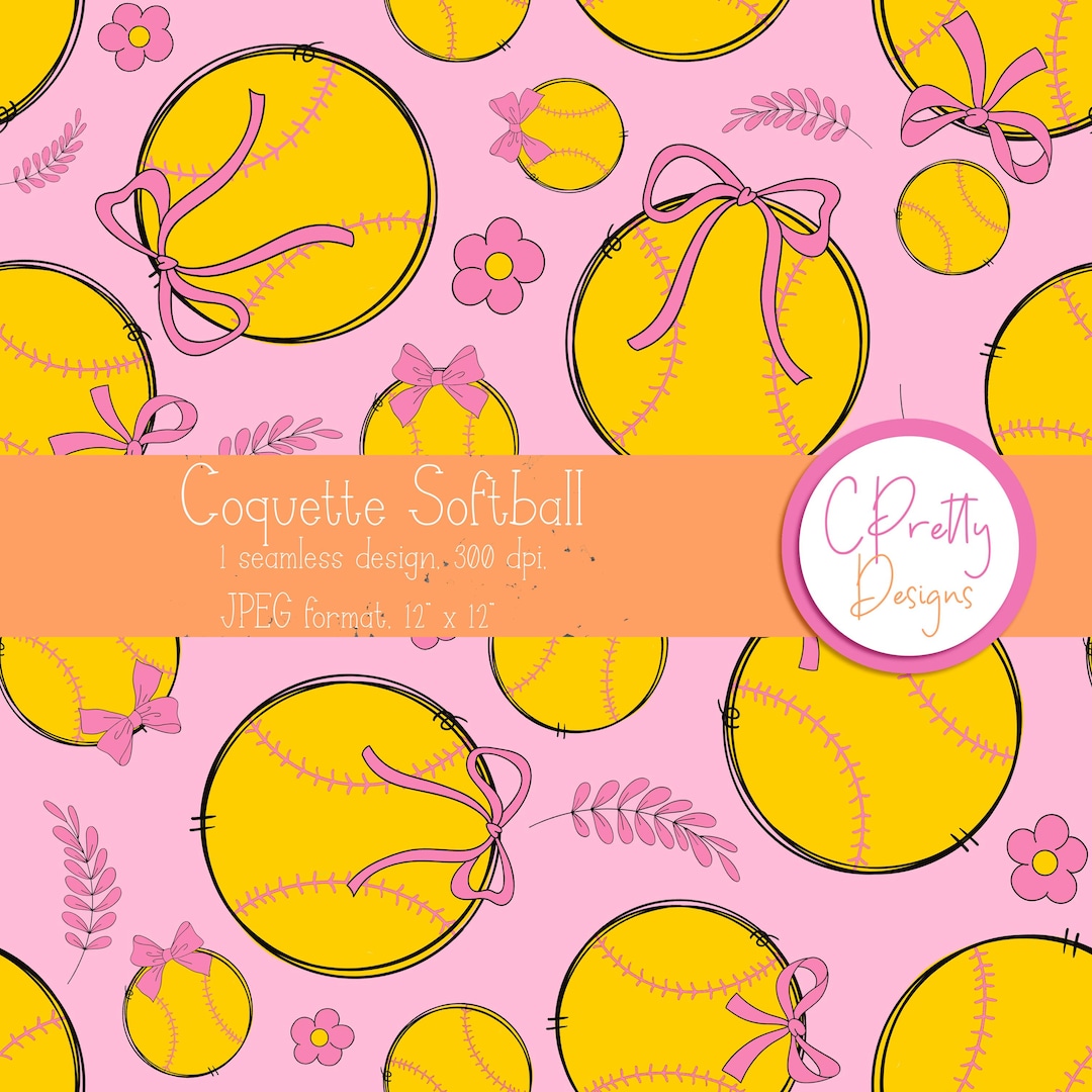 Coquette Softball Seamless Pattern Softball Repeating File for Fabric ...